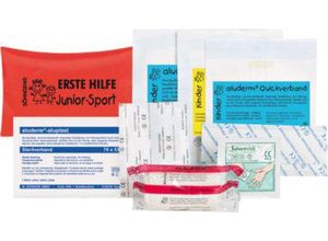 4250108820888 - Erste-Hilfe-Set Junior Sport für Kinder in Reißverschlusstasche aus beschichtetem Nylongewebe orange