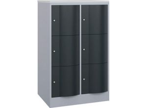 4068427609530 - Schließfachschrank Resisto 2 Abteile 6 Fächer B 772 x T 640 x H 1255 mm Weißalu Anthrazitgrau