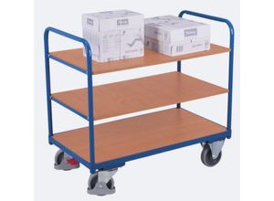 4035694009103 - Etagenwagen Stahl MDF-Platte Enzianblau Buche-Dekor 3 Etagen 1000 x 700 mm EasySTOP bis 250 kg