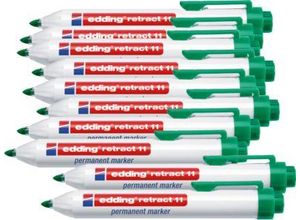 4004764869619 - edding retract 11 Permanentmarker ohne Kappe mit Druckmechanik 10 Stück grün