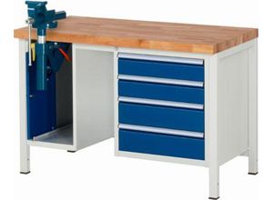 4040376231383 - Werkbank Modell 8185 4 Schubladen Schrank mit Einschiebetür inkl Schraubstock B 1250 x T 700