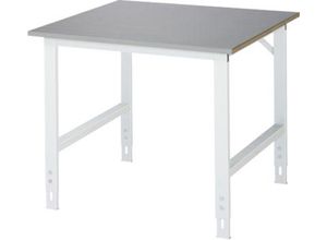 4040376415837 - Rau Arbeitstisch Tom manuell höhenverstellbar 25 mm MDF-Platte mit Edelstahlbelag bis 500 kg B 1000 x T 1000 x H 760-1080 mm silber lichtgrau