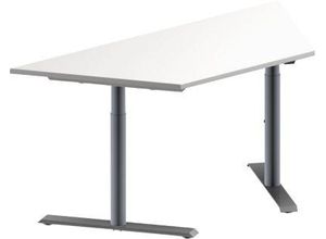 4251898814989 - Genius Konferenztisch MODENA FLEX Trapez T-Fuß Rundrohr B 1600 x T 800 x H 650-850 mm weiß weißaluminium RAL 9006