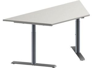4251898814941 - Genius Konferenztisch MODENA FLEX Trapez T-Fuß Rundrohr B 1600 x T 800 x H 650-850 mm lichtgrau weißaluminium RAL 9006