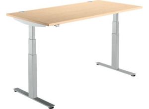 4250510860656 - Select Schreibtisch DRIVE UP 2 elektrisch höhenverstellbar Rechteck T-Fuß B 1600 x T 800 x H 630-1290 mm Ahorn weißaluminium