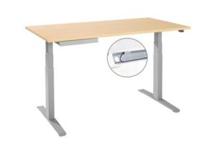 4251898813845 - Schreibtisch elektrisch höhenverstellbar T-Fuß B 1600 x T 800 x H 645-1290 mm Ahorn weißaluminium + Kabelkanal Zubehörschublade
