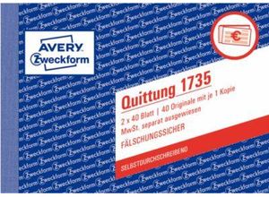 4004182017357 - Quittung Formular Papierformat din A6 quer Anzahl der Blätter 2 x 40 Bl - Avery Zweckform
