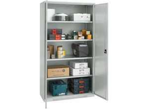 4051273768674 - Genius Flügeltürenschrank FS Stahl mit Belüftungslöchern B 1055 x T 520 x H 1950 mm 5 OH Lichtgrau Lichtgrau bis 500 kg