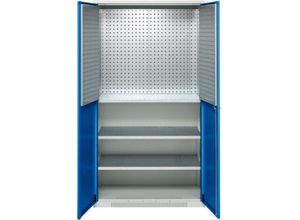 4051273792945 - Genius Materialschrank FS 5 OH abschließbar Lochrasterwände 3 Fachböden bis 450 kg B 1055 x T 520 x H 1950 mm lichtgrau enzianblau