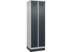 4069361389526 - Kleiderspind Evolo Plus 2 Abteile 300 mm Abteilbreite mit Sockel Anschlag rechts Zylinder B 600 x T 500 x H 1950 mm weißaluminium anthrazitgrau