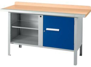 4051273774354 - Kastenwerkbank Select PWi 150-1 Buche-Multiplexplatte mit Stahlkante bis 750 kg B 1500 x T 700 x H 840 mm Enzianblau Weißaluminium