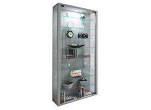 4051814336621 - Wandvitrine Vitrosa Maxi mit LED-Beleuchtung 8 Einlegeböden 2 Flügeltüren B 590 x T 180 x H 1140 mm Glas & Holz silber