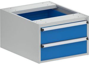 6416763098552 - Schubladenblock 53 36-3 2 abschließbare Schübe bis 200 kg B 530 x T 640 x H 360 mm Stahl lichtgrau RAL 7035 brillantblau RAL 5007