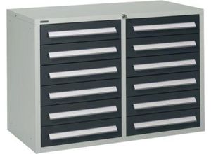4051273714404 - Select Schubladenschrank SF 120 12 Schübe mit Etikettenschildern abschließbar B 1055 x T 500 x H 723 mm lichtgrau RAL7035 anthrazitgrau RAL 7016