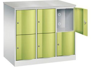 4063332842751 - Schließfachschrank Resisto 3 Abteile 6 Fächer B 1148 x T 640 x H 1077 mm Lichtgrau Clowngrün
