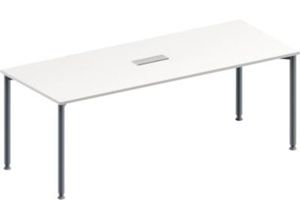 4251898815924 - Genius Konferenztisch MODENA FLEX 3-fach Anschluss Rechteck 4-Fuß Rundrohr B 2000 x T 800 x H 720-840 mm weiß weißalu