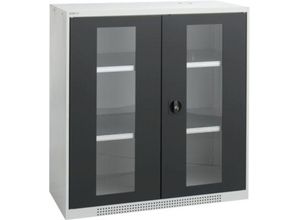 4051273768933 - Genius Flügeltürenschrank FS Stahl Sichtfenster Lüftungslöcher B 1055 x T 520 x H 1105 mm 3 OH Lichtgrau Anthrazitgrau bis 300 kg