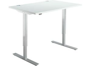 4250510858943 - Schäfer Shop Select Schreibtisch Start Off elektrisch höhenverstellbar Rechteck T-Fuß B 1200 x T 800 x H 755-1255 mm lichtgrau weißaluminium