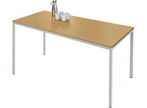 4251898823790 - Pure Stahlrohrtisch Rechteck Quadratrohrfuß B 1400 x T 700 x H 720 mm Buche weißaluminium