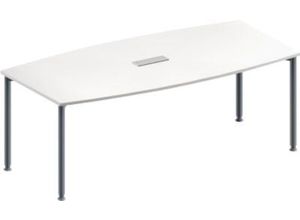 4251898816075 - Genius Konferenztisch MODENA FLEX 3-fach Tischanschlussfeld Boot 4-Fuß Rundrohr B 2000 x H 720-840 mm weiß weißaluminium RAL 9006