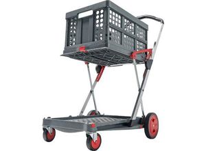 4260384780042 - Klappmobil CLAX® 2 Etagen Tragkraft bis 60 kg Lenk- & Bockrollen inkl 46 l Klappbox Aluminium & Kunststoff grau rot