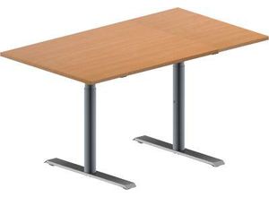 4251898814866 - Genius Konferenztisch MODENA FLEX Rechteck T-Fuß Rundrohr B 1400 x T 800 x H 650-850 mm Buche weißaluminium RAL 9006