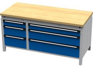 4024733014864 - Otto Kind Breitfachwerkbank Typ 420 bündig Buche Multiplexplatte bis 1400 kg B 1697 x T 750 x H 850 mm Stahl Zentralverschluss weißaluminium enzianblau