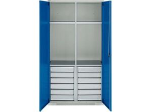 4051273793065 - Genius Materialschrank FS 5 OH abschließbar 4 Fachböden 12 Schübe bis 450 kg B 1055 x T 520 x H 1950 mm Stahl lichtgrau enzianblau