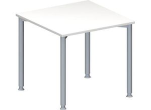 4251898814132 - Genius Konferenztisch MODENA FLEX Quadrat 4-Fuß Rundrohr B 800 x T 800 x H 720-840 mm weiß weißaluminium RAL 9006