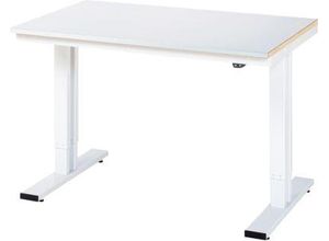 4040376071491 - Rau Werktisch Adlatus elektrisch höhenverstellbar 25 mm Spanplatte Linoleumbelag bis 300 kg B 750 x T 800 x H 720-1120 mm hellgrau lichtgrau