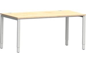 4250510843338 - Genius Schreibtisch Modena Flex Rechteck 4-Fuß Rechteckrohr B 1600 x T 800 x H 650-850 mm Ahorn weißaluminium