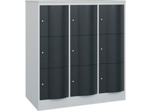 4066681282339 - Schließfachschrank Resisto 3 Abteile 9 Fächer B 1148 x T 640 x H 1255 mm Anthrazitgrau Lichtgrau