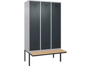 4069361390096 - Kleiderspind Evolo Plus 3 Abteile à 400 mm Breite schwebende Sitzbank B 1200 x T 815 x H 2120 mm Zylinder weißaluminium anthrazitgrau