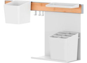 4063565273322 - tesa® Küchenorganizer Kombi-Set M Reling-System weiß selbstklebend mit PowerKit bis 10 kg inkl Kräutertöpfen Ablagen Haken