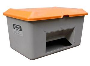 4052886333839 - Cemo - Streugutbehälter 400 l Außenmaß BxTxH 1210x820x670 mm mit Entnahmeöffnung ohne Staplersockel Korpus grau Deckel orange