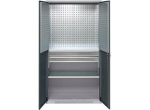 4051273792921 - Genius Materialschrank FS 5 OH abschließbar Lochrasterwände 2 Schübe 2 Fachböden bis 450 kg B 1055 x T 520 x H 1950 mm weißalu anthrazitgrau + Gratis Einsatzkastenset-24 tlg