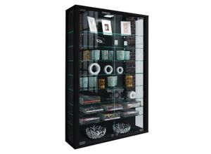 4051814354380 - Wandvitrine Vitrosa Mini mit LED-Beleuchtung 8 Einlegeböden 2 Flügeltüren B 590 x T 180 x H 910 mm Glas & Holz schwarz