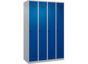 4068427630497 - Kleiderspind Evolo Plus 4 Abteile Anschlag rechts Sicherheits-Drehriegel B 1200 x T 500 x H 1850 mm weißaluminium enzianblau