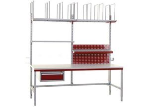 4030177063900 - Packtisch-Set manuell höheneinstellbar BxTxH 2000x800x690-960 mm weißaluminium rubinrot Set 1