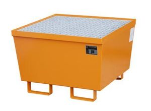 4052462016965 - eurokraft pro Stahl-Auffangwanne LxBxH 800 x 800 x 545 mm lackiert orange RAL 2000 mit Gitterrost