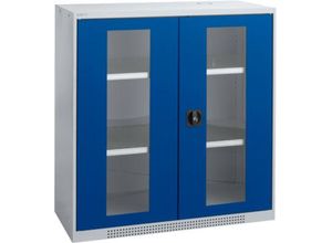 4051273768957 - Genius Flügeltürenschrank FS Stahl Sichtfenster Lüftungslöcher B 1055 x T 520 x H 1105 mm 3 OH Weißalu Enzianblau bis 300 kg