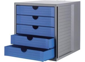 4012473145801 - Schubladenbox SYSTEMBOX KARMA 5 geschlossene Schubladen DIN A4 leichtlaufend B 274 x T 330 x H 320 mm blau