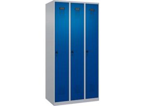 4068427630459 - Kleiderspind Evolo Plus 3 Abteile Anschlag rechts Sicherheits-Drehriegel B 900 x T 500 x H 1850 mm weißaluminium enzianblau