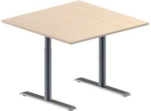 4251898815009 - Genius Besprechungstisch MODENA FLEX Quadrat T-Fuß Rundrohr B 1000 x T 1000 x H 650-850 mm Ahorn weißaluminium RAL 9006