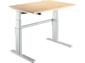 4250510871935 - Schreibtisch Komfort elektrisch höhenverstellbar Rechteck C-Fuß B 1200 x T 800 x H 655-1305 mm Ahorn weißaluminium RAL 9006