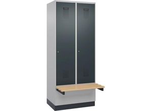 4069361390157 - Kleiderspind Evolo Plus 2 Abteile à 400 mm Breite Sockel schwebende Sitzbank B 800 x T 815 x H 1950 mm Zylinder weißaluminium anthrazitgrau