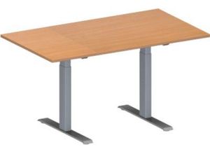 4251898815214 - Genius Konferenztisch MODENA FLEX Rechteck T-Fuß Rechteckrohr B 1400 x T 800 x H 650-850 mm Buche weißaluminium RAL 9006