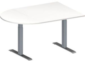4251898815481 - Genius Konferenztisch MODENA FLEX Halbkreis T-Fuß Rechteckrohr B 1400 x T 1000 x H 650-850 mm weiß weißaluminium RAL 9006