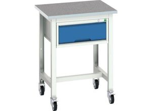 5039350034200 - Werkbank verso Linoleum-Platte 1 Schublade mit Querstrebenset B 700 x T 600 x H 930 mm Lichtgrau   Enzianblau