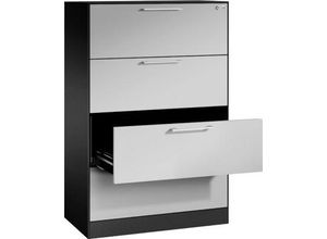 4065714900578 - Karteikartenschrank 2-bahnig fÃ¼r A4 quer 4 SchÃ¼be mit Vollauszug & BÃ¼gelgriffen Zentralverschluss B 800 x T 435 x H 1298 mm schwarzgrau alusilber